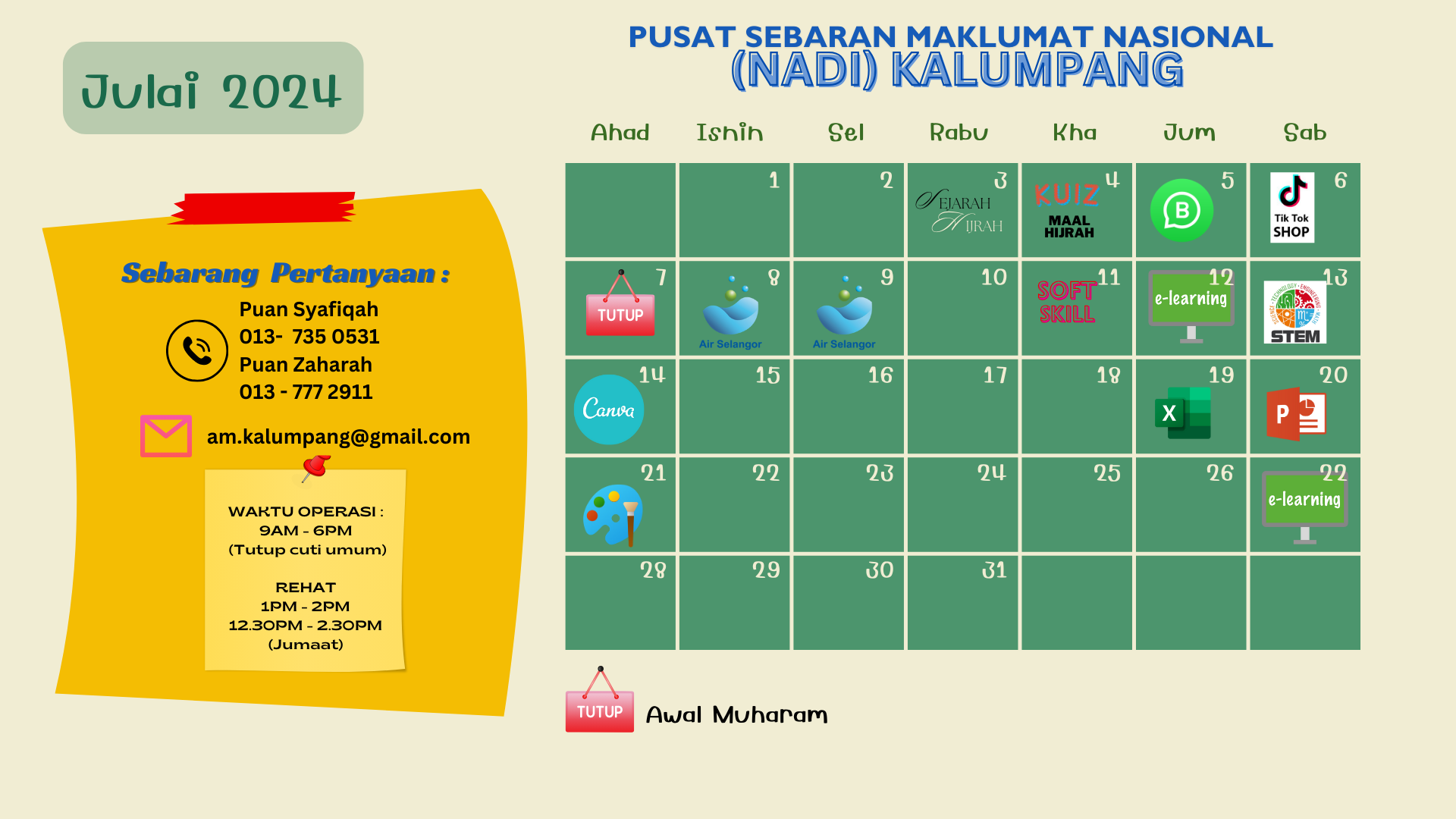 Jadual Kelas/Latihan Bulan Julai 2024 – NADI Kalumpang