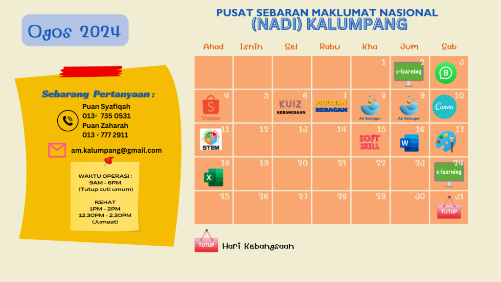 Jadual Kelas/Latihan Bulan Ogos 2024 – NADI Kalumpang